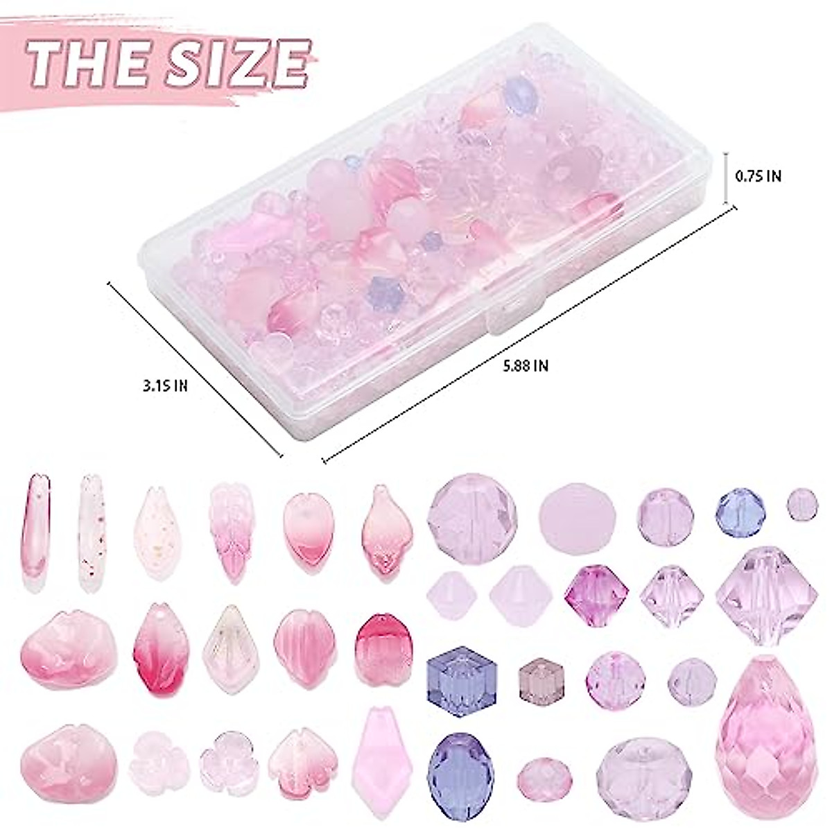 YUANZHIRUN Assorted Glass Beads for Jewelry Making, Half Pound Crystal Beads Bracelet Making Kit, Including Over 10 Shaped Glass Beads, Bicone Crystal Beads for DIY Crafts Necklaces (Pink Series)