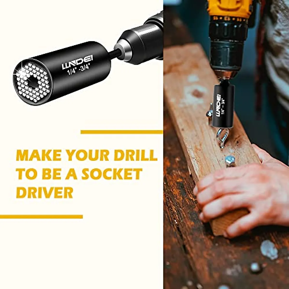 LLNDEI Universal Socket Tool Gift for Men, 11PCS Universal Socket Wrench Screwdriver Bit Set Quick Release Adapter, Self-adjusting Socket Standard 1/4"-3/4" Metric 7-19mm for DIY Home Improvement