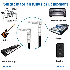 PNGKNYOCN 1/4 inch TRS Cable Right Angle 6.35mm Male to 6.35mm Male 90 Degree Stereo Audio Extension Cable for Guitar,Amplifiers, Mixers,Microphones,Etc （50cm）