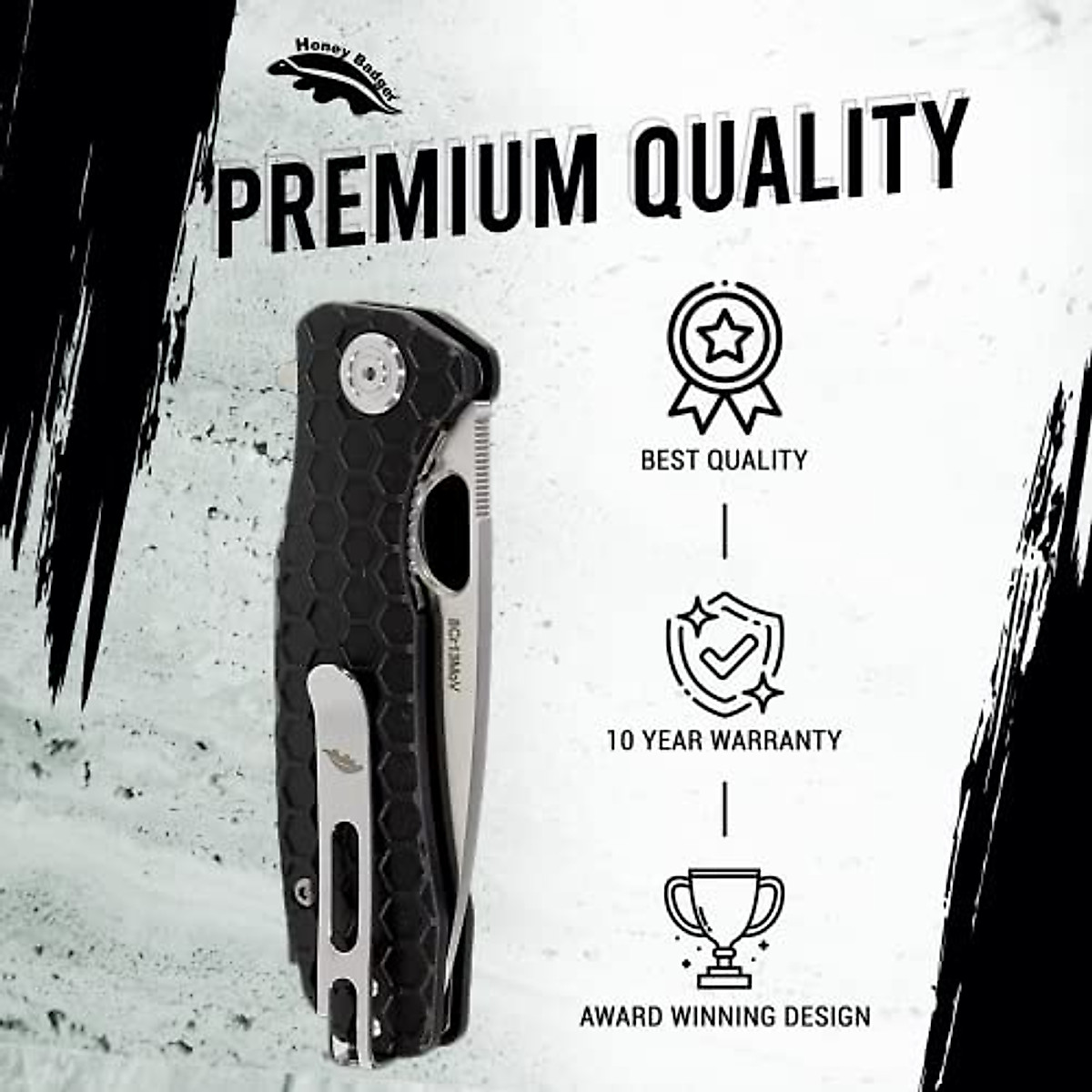 Honey Badger Drop Point Pocket Knife - 3.19" Folding Pocket Tactical Knife for Women & Men, Drop Point Blade Camping Knife, Stainless Steel Pocket Knife for Utility Work (Black, 8Cr13Mov, 3.19"/81mm)