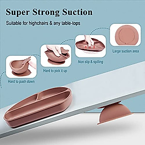 COTTONBEBE Baby Silicone Feeding Set, Toddler Plates and Bowls Sets, Self Feeding Spoon Fork Bib Cup, Divided Baby Led Weaning Supplies, First Stage Solid Food Infant Utensils, Fresh Pink