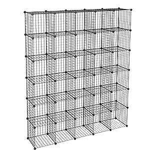 KOUSI DIY Wire Cube Storage, Modular Metal Shelf, Cubby Shelving, Stackable Grid Organizer, 30 Cube, Black