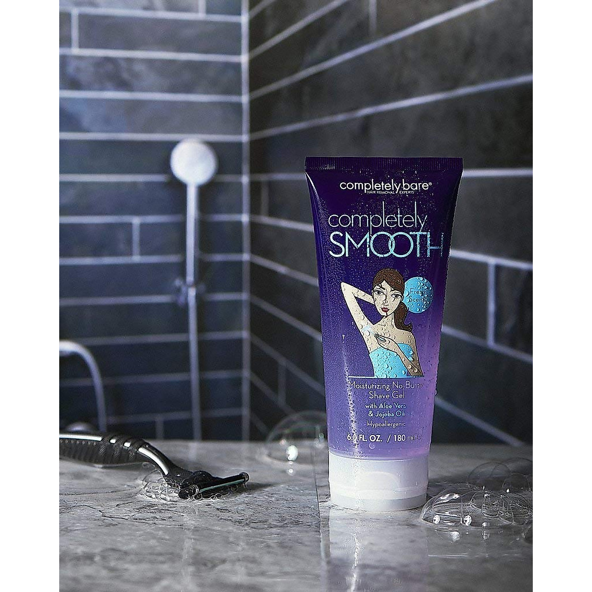 Completely Bare Completely Smooth Moisturizing No-Bump Shave Gel - All Natural, Aloe Vera, Jojoba Oil & Chamomile Prevents Irritation, Moisturize Dry Skin, Hypoallergenic, Vegan Formula 6oz, 2pck