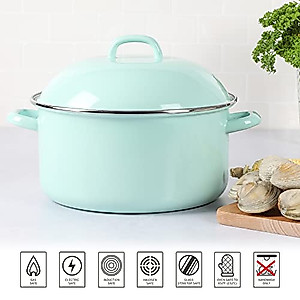 Martha Stewart Thayer 6.4-Quart Enamel On Steel Scratch Resistant Dutch Oven w/Lid - Martha Blue, Induction Safe