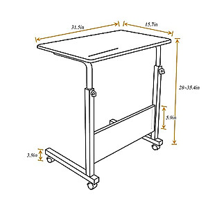 SogesHome 31.5 inch Adjustable Mobile Bed Table Portable Laptop Computer Stand Desks with Tablet Slot Cart Tray, Black