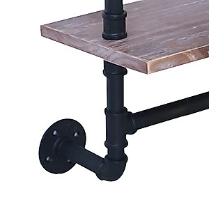 TFCFL 2 Tier Wall-Mounted Industrial Wood Shelving, Rustic Metal Floating Shelves Real Wood Book Shelves Wall Shelf Unit Bookshelf Hanging Wall Shelves for Farmhouse Kitchen Bar, 24x9.89x30.9inch