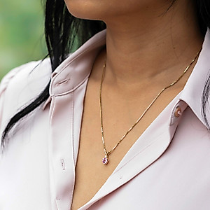 PEORA Created Pink Sapphire with Genuine Diamond Pendant in 14 Karat Yellow Gold, Heart Shape Solitaire, 6mm, 1.15 Carats total