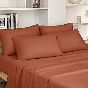 HOMEIDEAS Full Size Terracotta Bed Sheets - 6 Piece Set (Burnt Orange) - Extra Soft Brushed Microfiber 1800 Bedding Rust Sheets, Deep Pocket, Wrinkle & Fade Free