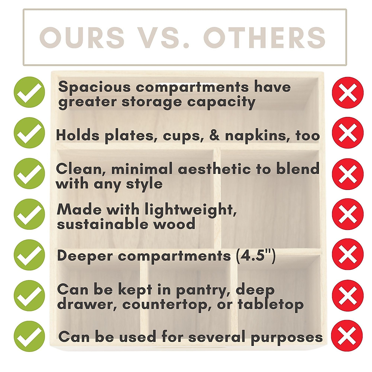 Large Wooden Silverware Caddy For Party, Holds Plates, Napkins, Cups, Forks, Spoons, and Knives, Utensil Holder for Party, Hosting Essentials, Cutlery Holder for Party, Flatware Caddy, Utensil Caddy