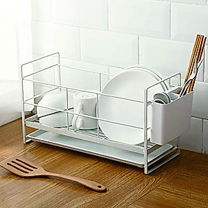 MKYOKO Dish Drainer Rack Metal Dish Rack is Used to Store Tableware Fruits and Vegetables, and The Drain Rack on The Counter Sink (Black White) Kitchen Dish Drainers Holder (Color : Black) (White