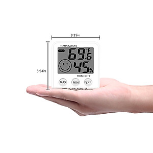 Digital Thermometer Indoor Hygrometer Humidity Meter Room Temperature Monitor Large LCD Display Max/Min Records for Home Car Office White by SoeKoa (2 Pack)