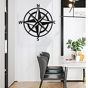 aboxoo Metal Compass Wall Decor 11 inch Metal Decorative Nautical Compass Hanging Wall Art Sculpture for Indoor Living Room Bedroom Office Porch Outdoor Garden Patio Signs.(Black)