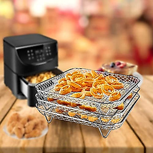 8" Air Fryer Rack,3 Stackable Square Stainless Steel Air Fryer Rack Compatible with Instant Vortex,Philips,COSORI Air Fryer, Fit all 4.2QT - 5.8QT Oven Press Cooker Dehydrator Rack Air Fryer Accessories