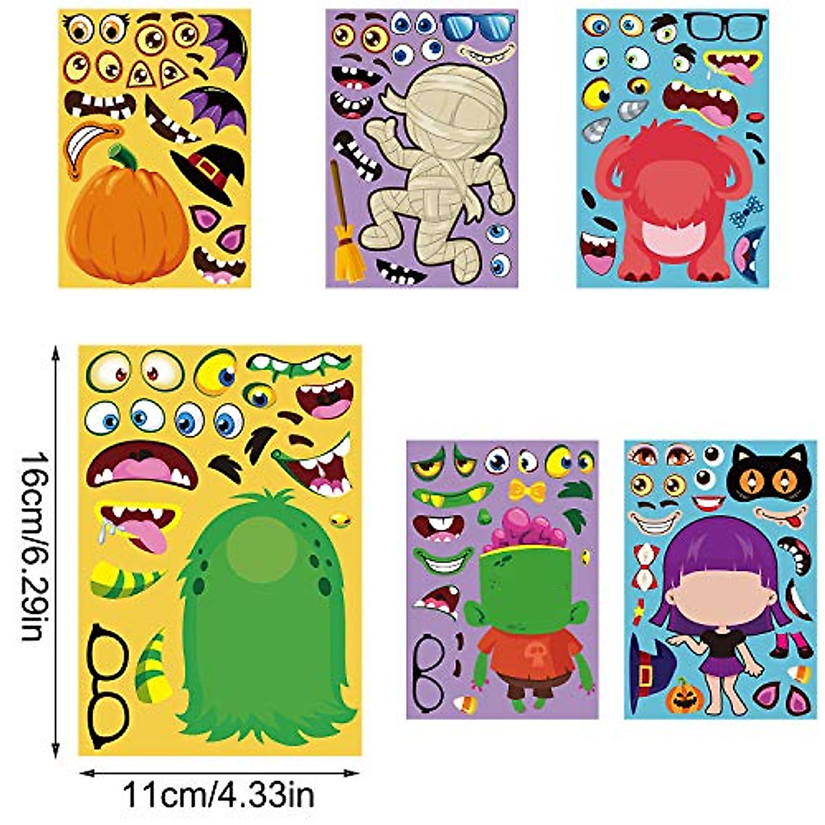 24 Pieces Halloween Make-a-face Sticker Mix and Match Sticker Make Your Own Stickers Halloween Party Games for Birthday Party Decorations Halloween Party Supplies Make a face