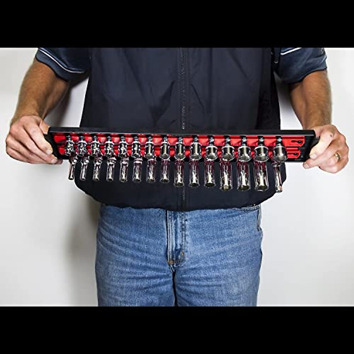 Ernst Manufacturing 19-Inch Socket Boss 2-Rail 1/2-Inch-Drive Socket Organizer, Red (8454-A) - Made in USA