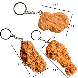 3 Pcs Imitation Food Keychain Fried Chicken Leg Chicken Wing Keychain Simulation Food Pendant Keychain for Home Office Car