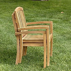 Bayview Patio New 11pc Indonesian Grade-A Teak Outdoor Dining Set- Extra Thick Rectangle Double Extension Teak Table 118x40 + 10 Java Teak Stacking Dining Chairs. Fine Sanded Natural Finish