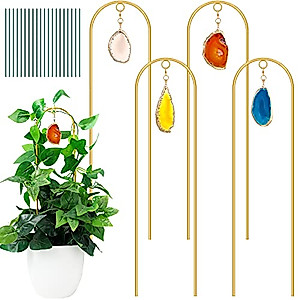 4 Pcs Small Metal Trellis for Potted Plants Mini Gold Houseplant Trellis Support with Agate Plant Trellis for Climbing Plants Indoor Hoya Vine Pothos Flower Garden Potted Plant Decor