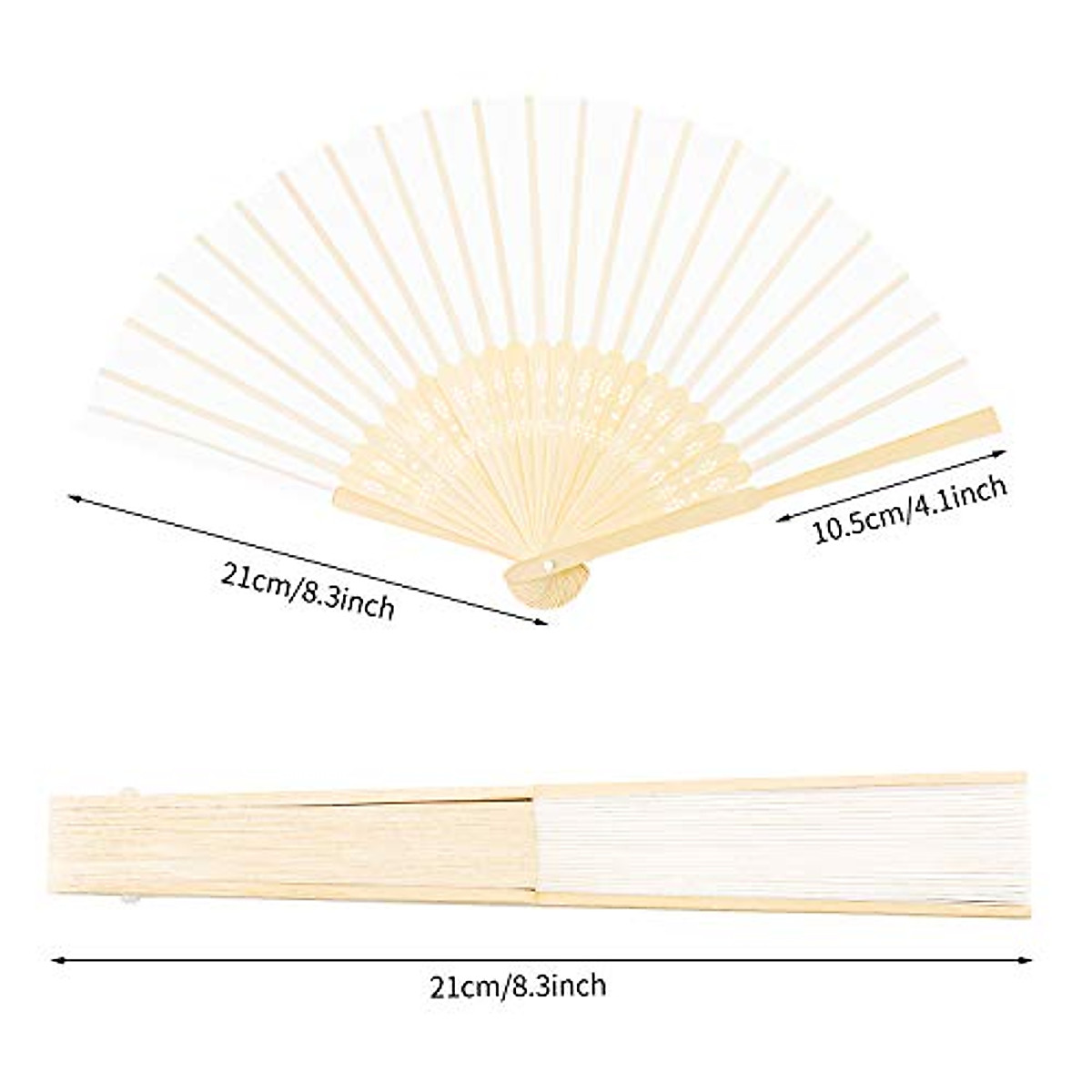 URATOT 24 Pieces White Folding Fans Silk Bamboo Folding Fans Handheld Fans for Wedding, Party Decoration