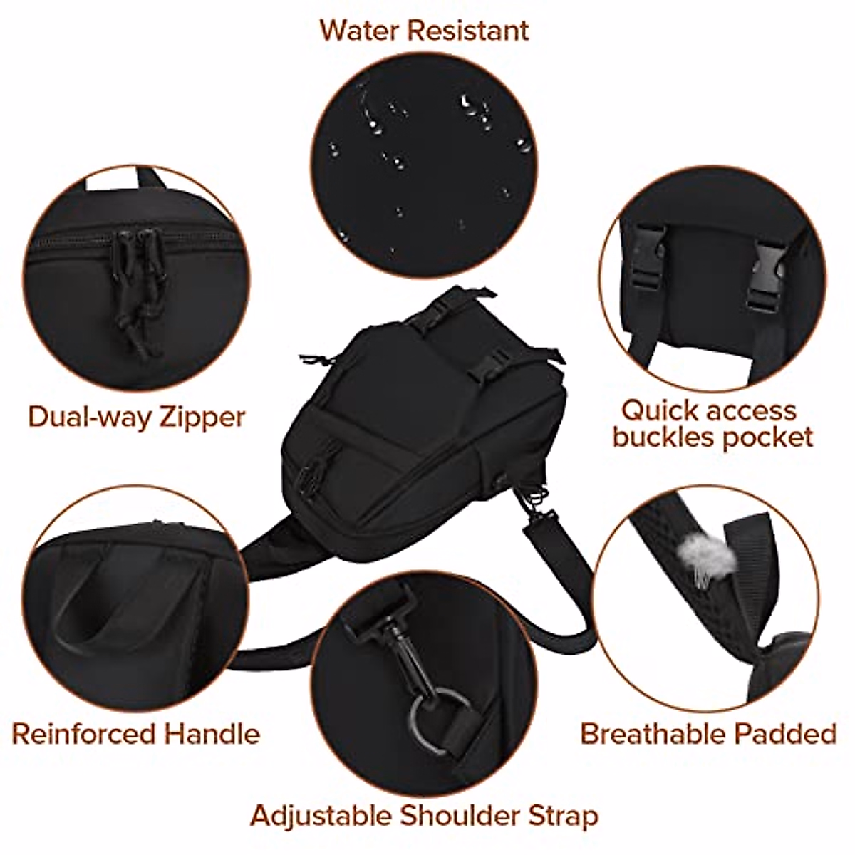 Small Sling Shoulder Crossbody Bag for Men Women Lightweight Anti-theft One Strap Casual Chest Bag Daypack Slim Backpack for Walking Trip Hiking Biking USB Charger Port Fits Up to 7.9 inch iPad Black