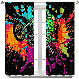 Motorcycle Curtains,Boys Bedroom Youth Children Watercolor Extreme Sports Motocross Printed Window Curtains 52x84in