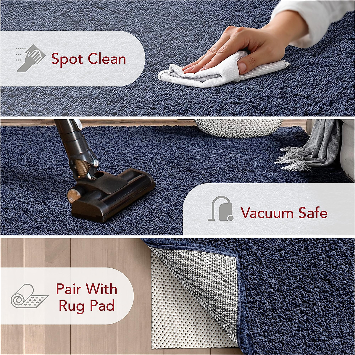 nuLOOM Marleen Contemporary Shag Area Rug, 4' Square, Navy