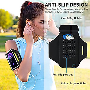 Phone Armband for Running Cell Phone Armband with Zipper Pocket for Earbuds Car Keys, Water Resistant Sport Arm Band for iPhone 14 13 12 11 Pro Galaxy S20 S30 Fit Up to 6.7'' with Phone Case