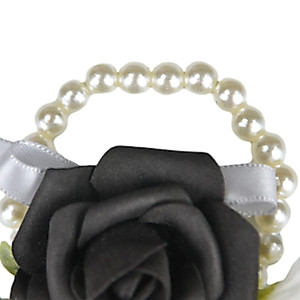 Maizoon Handmade Black Art Rose Flower, Silk Flower Ribbon Flower Corsage, Art Event, Holiday Celebration, Special Large Event, Prom Flower Party Men Suit Accessories. (2pcs Black Boutonniere)