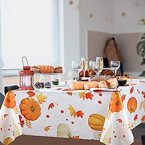 2 PCS Fall Pumpkin Plastic Tablecloth Thanksgiving Party Tablecloths Maple Leaf Berries Table Cover Rectangle Disposable Tablecloths for Autumn Harvest Party Holiday Dining Home Decor, 54" x 108"