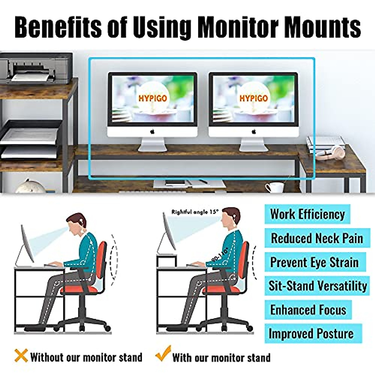 Computer Desk with 4-Tier Storage Shelves, 63 Inches Large Industrial Office Desk with Monitor Shelf and CPU Stand, Study Writing Table Workstation with Printer Stand for Home Office, Rustic Brown