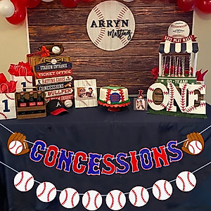 VILIFEVER 2 Pieces Baseball Concessions Banner for Baseball Themed Baby Shower Decorations, Baseball Birthday Banner Garland Baseball Bunting Indoor Outdoor Decor