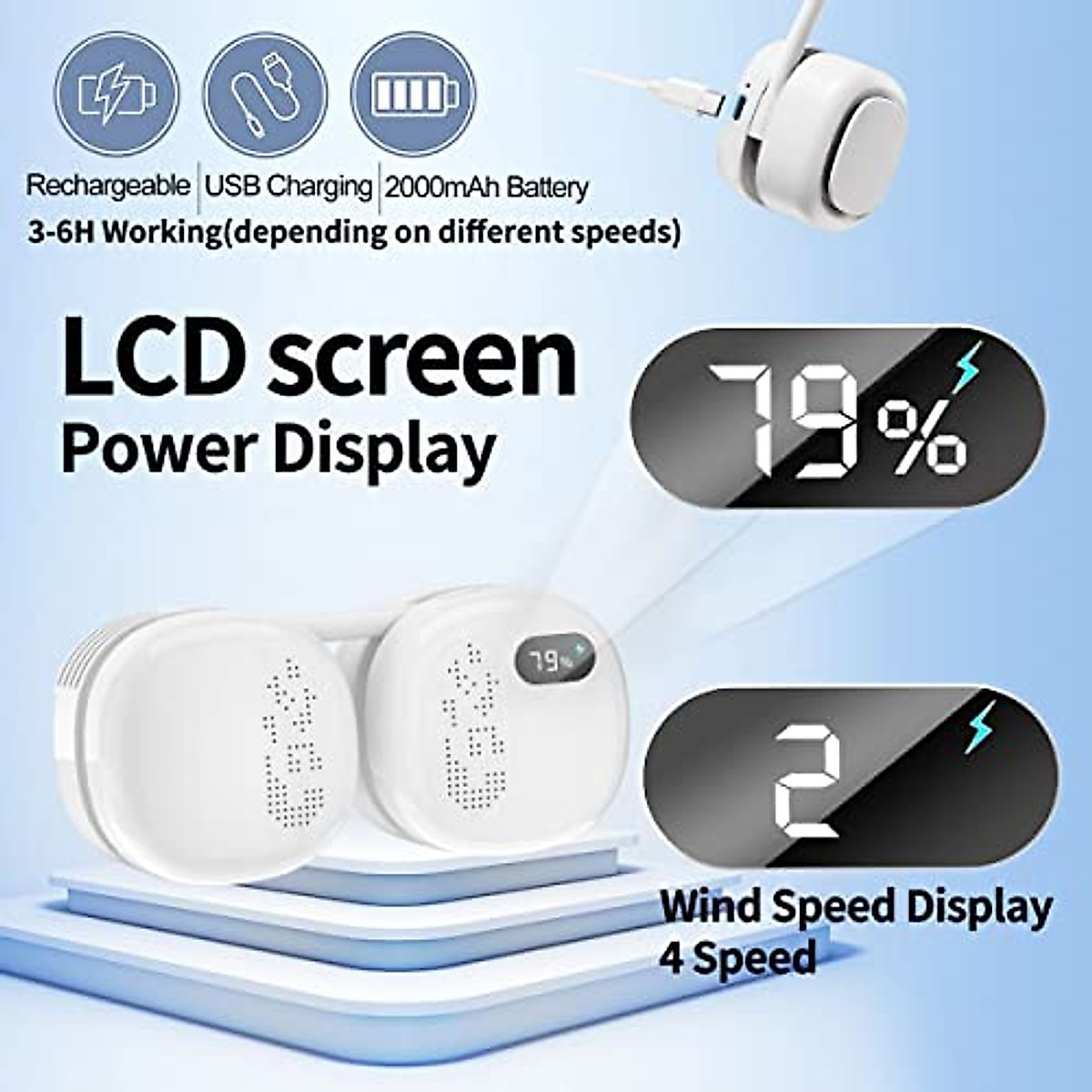 PBOX Portable Neck Fan,Foldable Bladeless Neck Fan, wearable air conditioner,Personal Fan 2000 mAh Rechargeable Battery,360° Adjustable