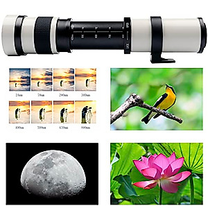 Lightdow 420-800mm f/8.3 Super Telephoto Lens with T-Mount for Canon EOS DSLR Cameras - White
