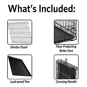 MidWest Ultima Pro Series 36" Dog Crate | Extra-Strong Double Door Folding Metal Dog Crate w/Divider Panel, Floor Protecting "Roller Feet" & Leak-Proof Plastic Pan
