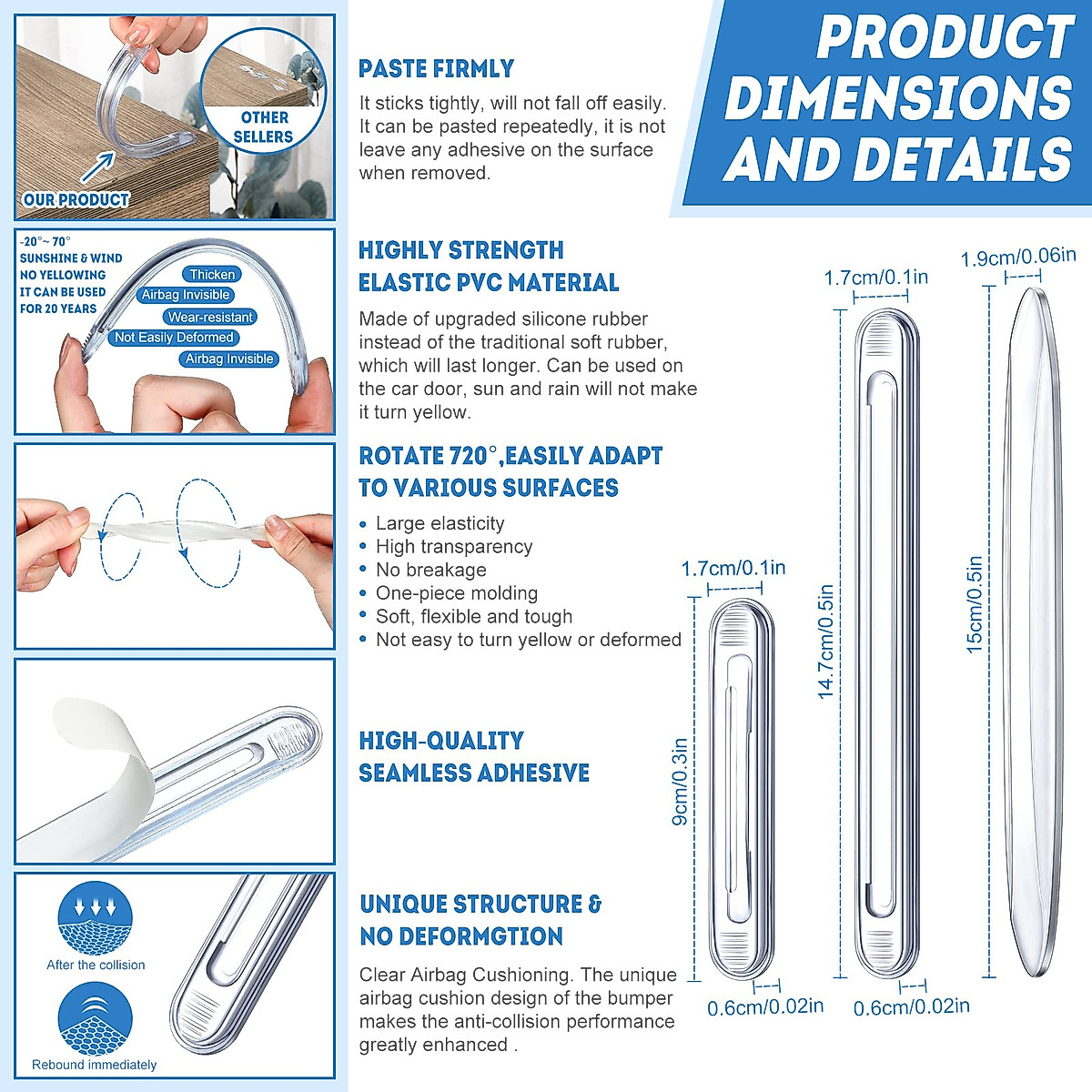 Cabinet Door Bumper Clear Silicone Door Stopper Wall Protector Car Anti Collision Bumper Adhesive Automotive Bumper Guards for Car Doors, Drawers(6 Pieces)