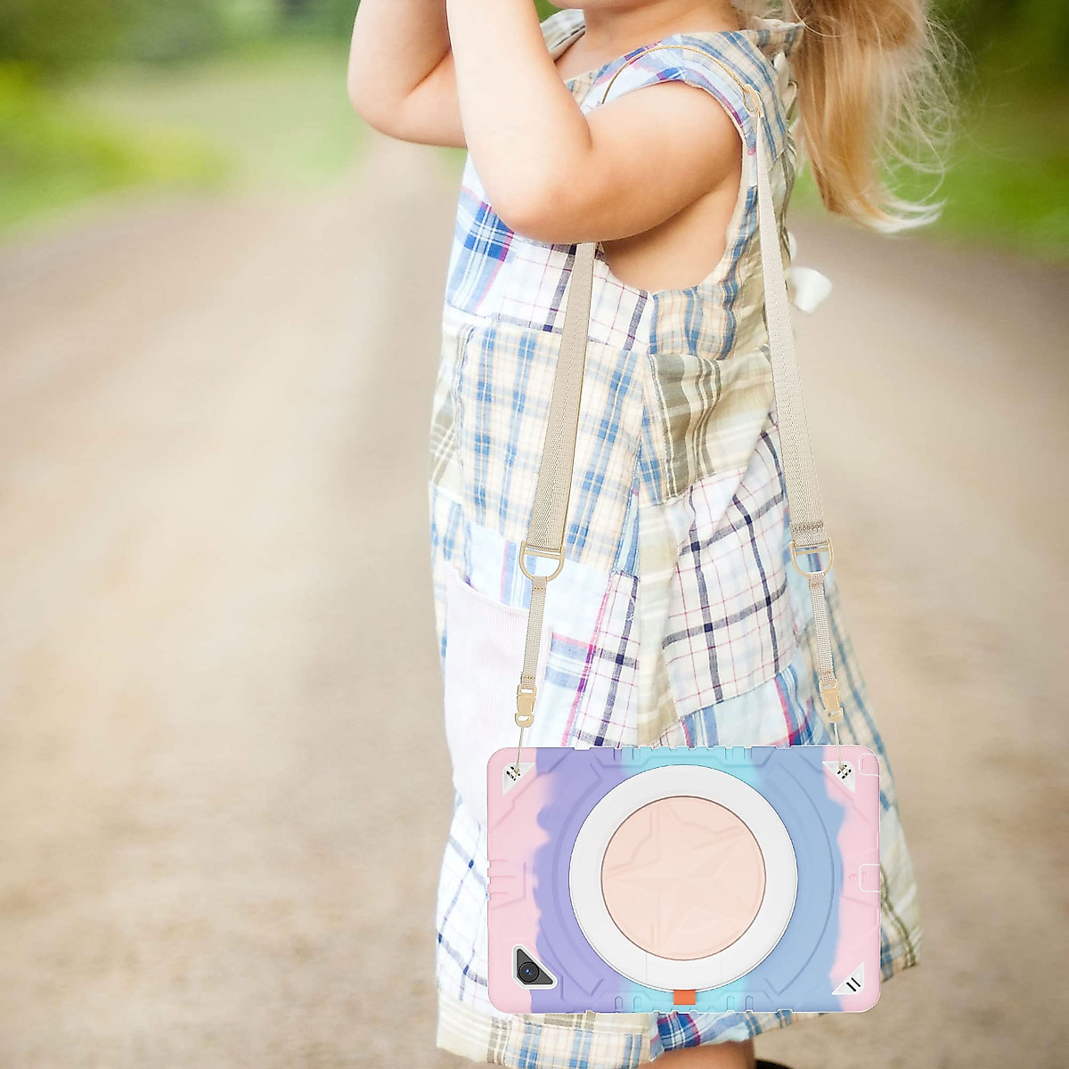 XZC for Samsung Galaxy Tab A8 Case 10.5'' 2022 (SM-X200/X205/X207) Heavy Duty Shockproof Rugged Cover with Rotating Stand/Pencil Holder/Carrying Shoulder Strap (Pink)