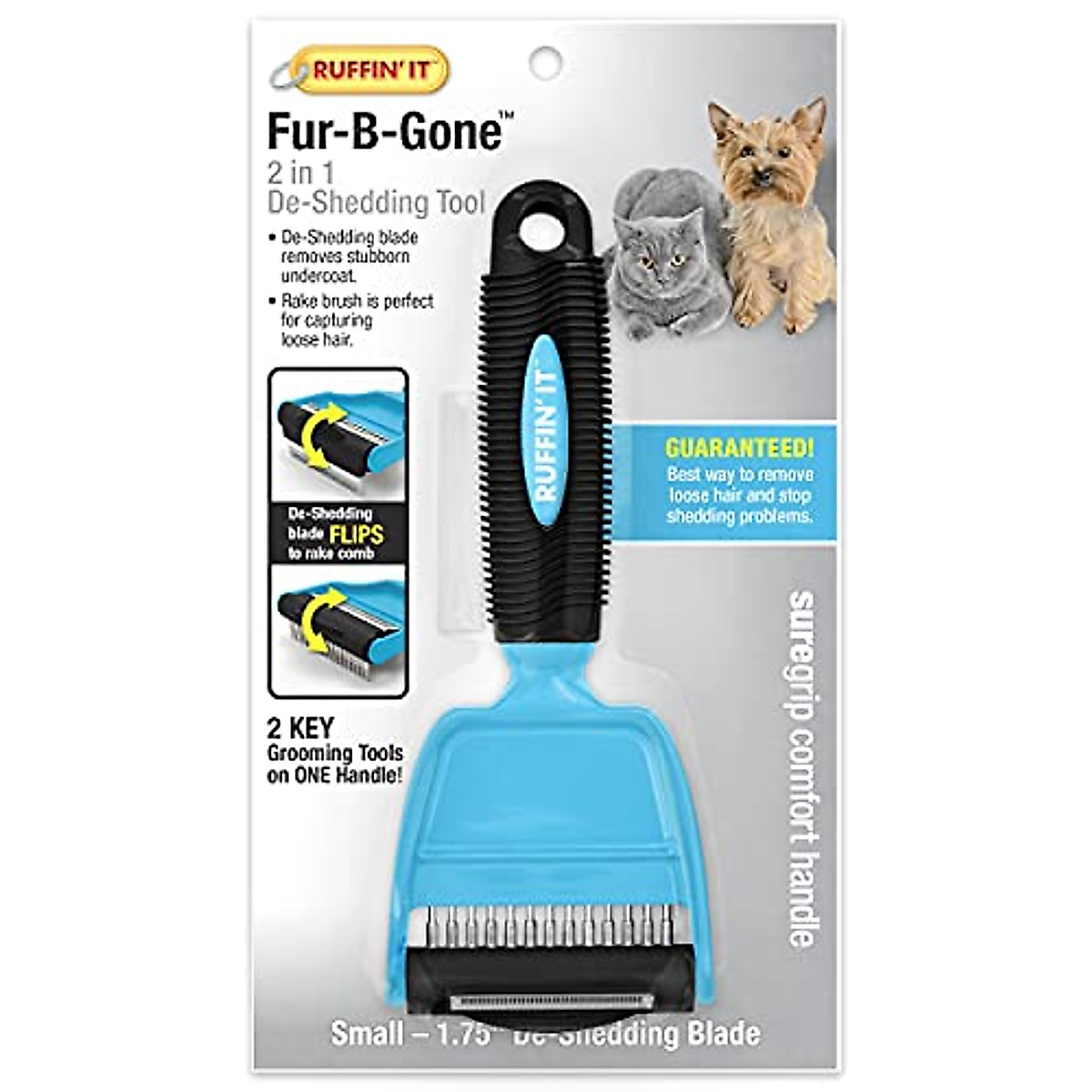 Westminster Pet Ruffin' It Fur-B-Gone Pet Deshedding Tool, Small, Great for Dogs & Cats