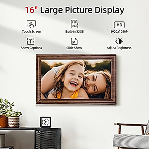 Digital Photo Frame 16 Inch WiFi Digital Picture Frame IPS HD Touch Screen Smart Cloud Photo Frame with 32GB Storage, Auto-Rotate, Share Photos or Videos Instantly from Anywhere via Frameo App