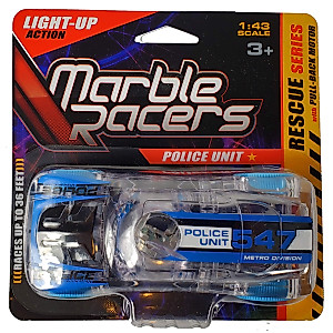 Marble Racers Light Up 1:43 Scale First Responder Car with Quick Shot Pull-Back Motor - Police Unit