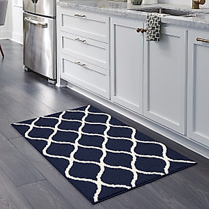 Maples Rugs Rebecca Contemporary Kitchen Rugs Non Skid Accent Area Carpet [Made in USA], 2'6 x 3'10, Navy Blue/White
