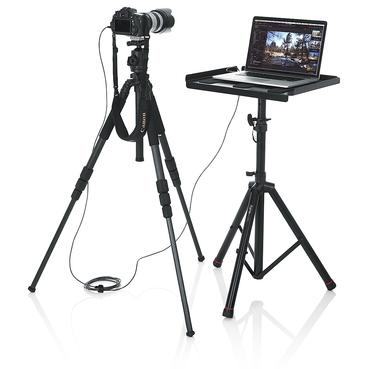 Gator Frameworks Heavy Duty Deluxe Adjustable Multi-Media Gear Stand Featuring 100x100 Vesa Mounting Brackets | Ideal for Laptops and more; Min/Max Height - 36"/48" (GFW-UTL-MEDIATRAY2)