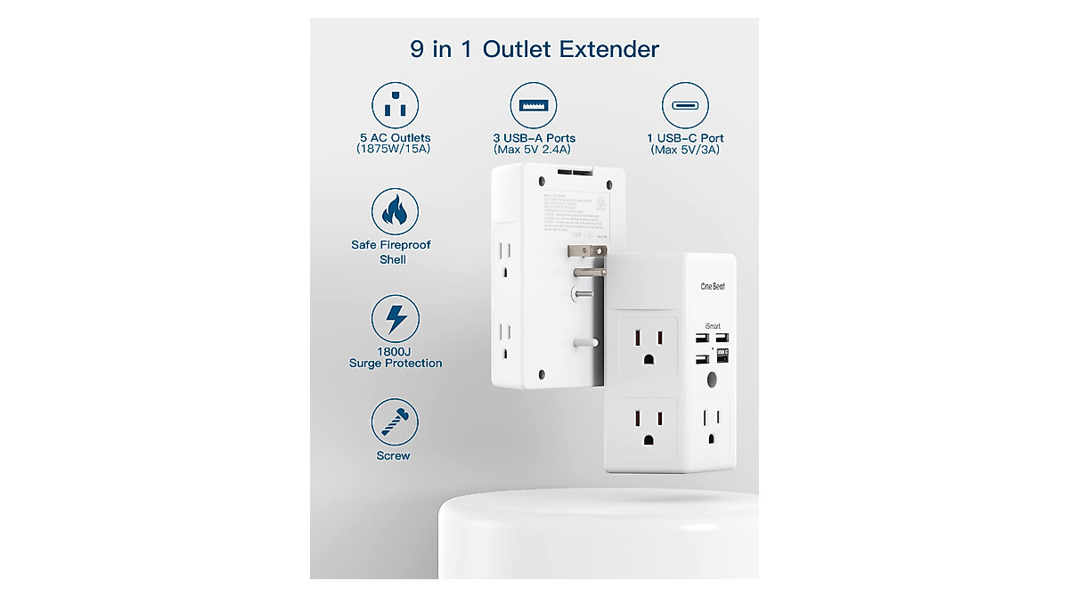 10Ft Surge Protector Power Strip with 1800J Safety Protection