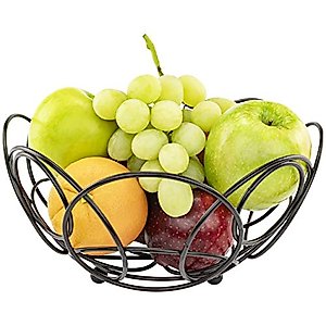 Southern Homewares SH-10237 Fruit Basket Round Decorative Bowl for Kitchen Counter Aged Bronze Color 10 3/8-inch Diameter