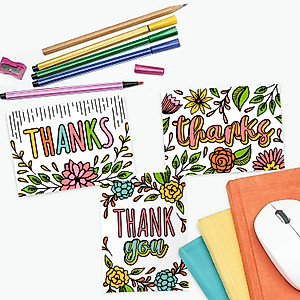 Thank You Coloring Note Cards / 24 Color Yourself Grateful Cards With Envelopes / 6 Floral Appreciation Designs / 3 1/2" x 4 7/8" Black White Coloring Gratitude Notes