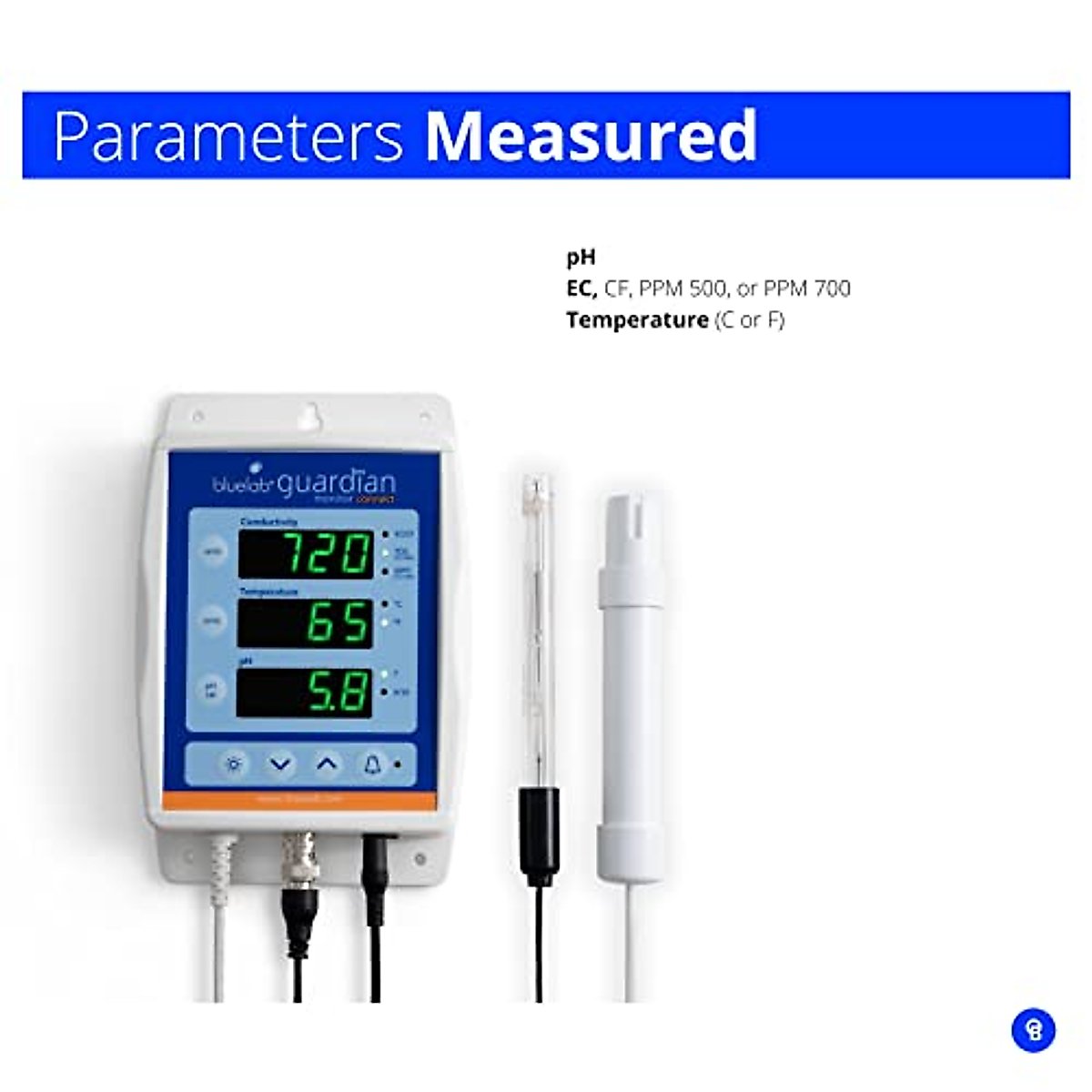 Bluelab MONGUACON Guardian Monitor Connect for pH, Temperature, and TDS in Water with Data Logging (Connect Stick not Included), Nutrient Meter for Hydroponic System and Indoor Plant Grow White