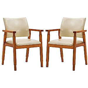 NOBPEINT Mid-Century Dining Side Chair with Faux Leather Seat in Tan, Arm Chair in Walnut,Set of 2