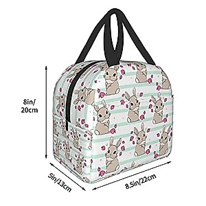 carati Cute Bunny With Strawberry Berry Sweet Lunch Box Reusable Lunch Bag Cooler Tote Travel Picnic Insulated Durable Shopping Back To School Waterproof For Girls Boys