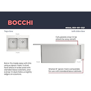 BOCCHI Nuova Apron Front Drop-In Fireclay 34 in. 50/50 Double Bowl Kitchen Sink with Protective Bottom Grids and Strainers in White