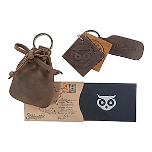 Hide & Drink, Mini Medieval Pouch Keychain, Tiny Bag with Keyring, Coin Organizer, Coin Pouch, Change Holder, Full Grain Leather, Handmade, Bourbon Brown