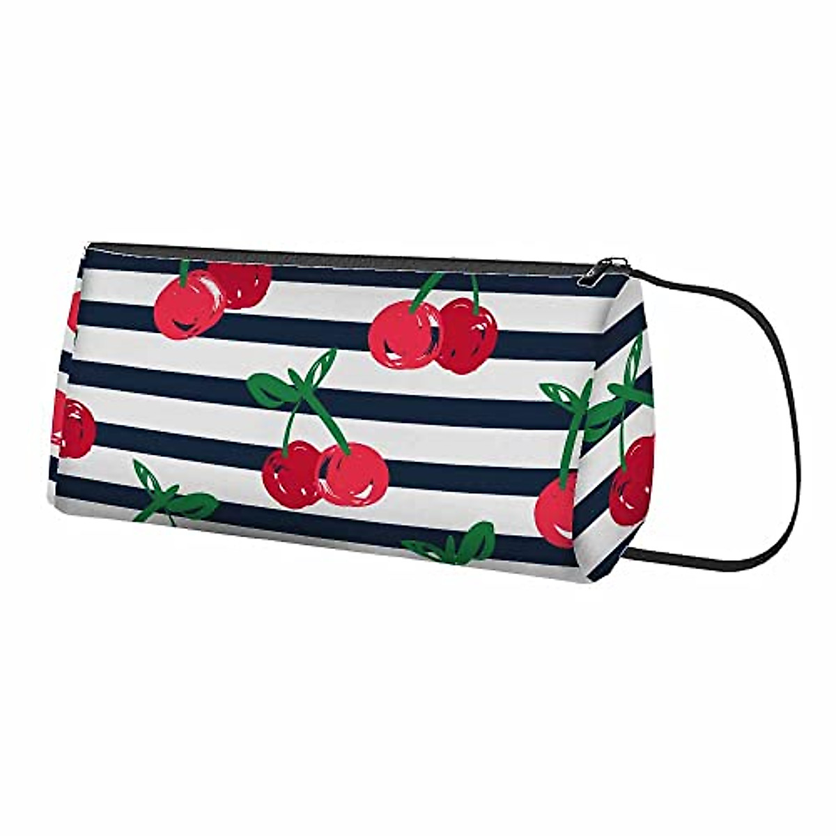 Nicokee Stripes Cherry Pencil Case Fruit Berry Leaf Nature Plant Pencil Pouch Cosmetic Bag for School Office Travel